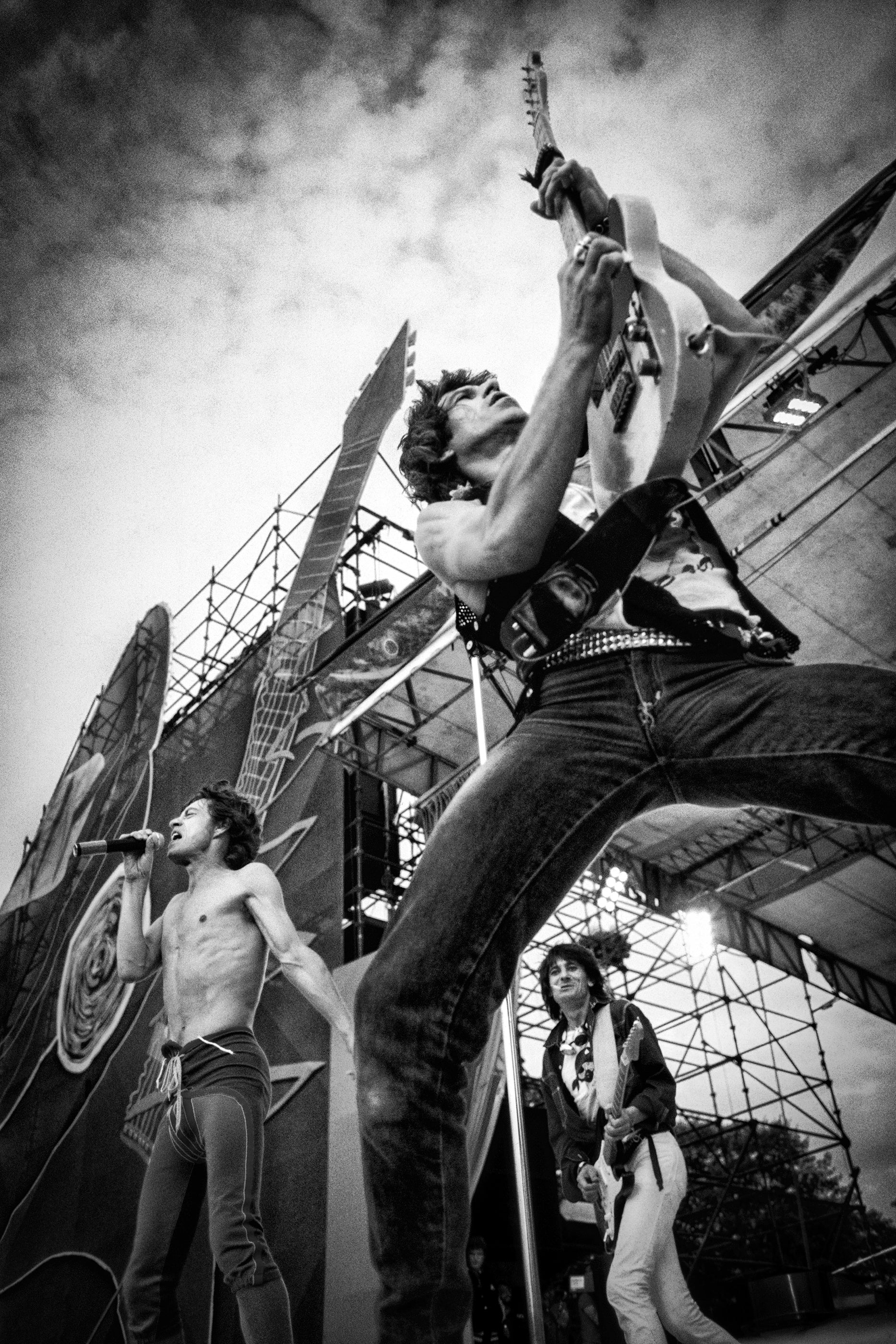 British rock band Rolling Stones performing on stage at Roundhay Park ...